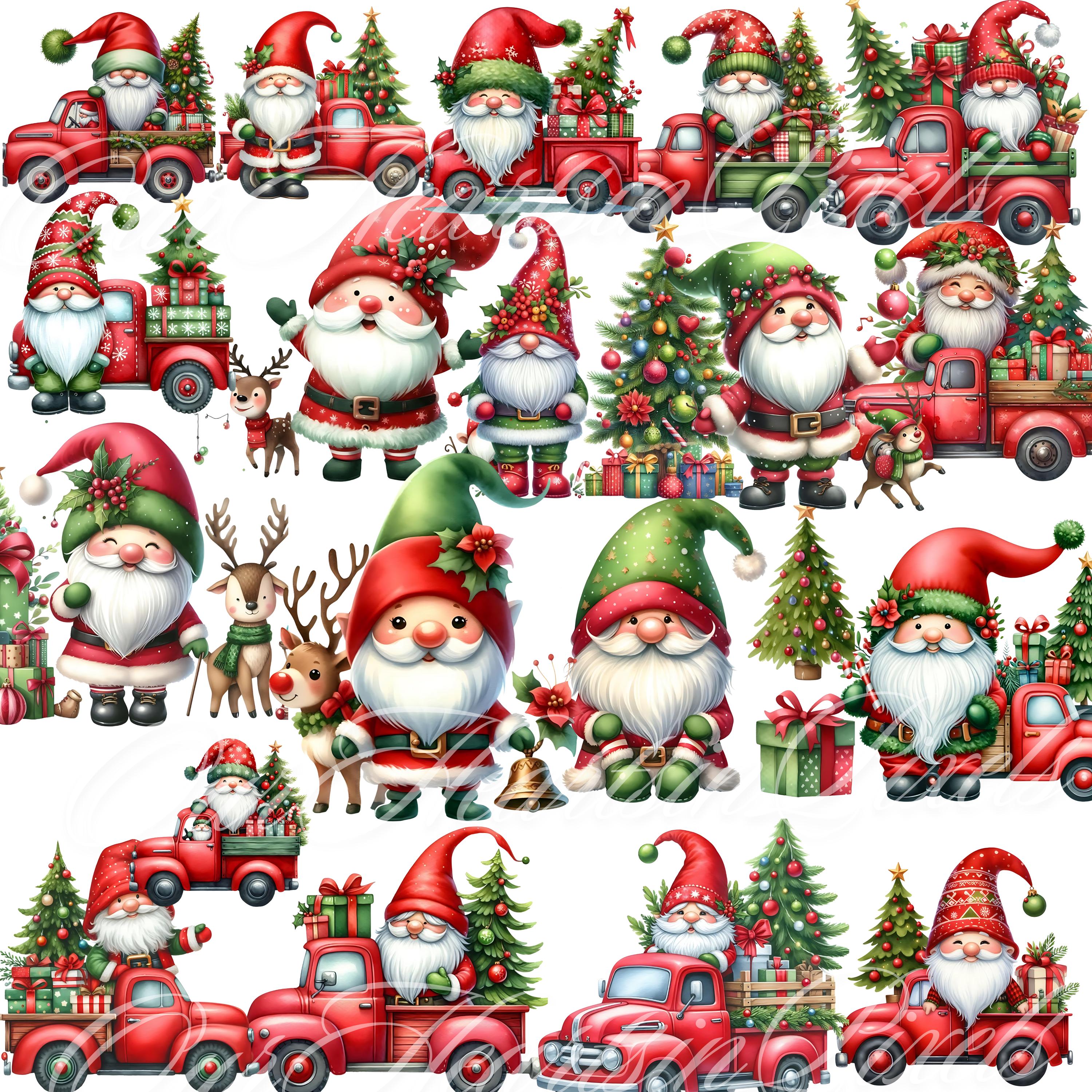 Christmas Santa Gnome Clipart Bundle 19 PNG 300 DPI Holiday Clipart ...