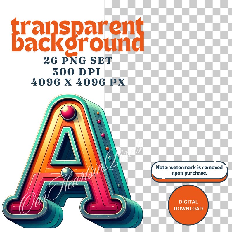 Retro Alphabet Clipart Bundle 26 PNG | Vintage Lettering & Groovy Font ...