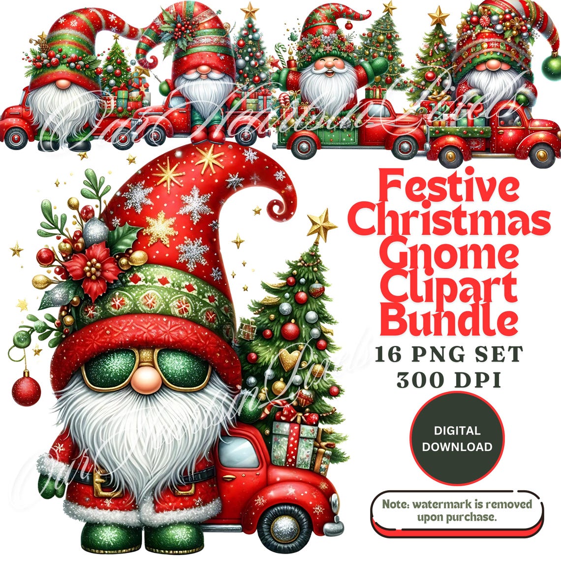 Festive Christmas Gnomes Clipart Bundle 16 PNG 300DPI Christmas Clipart ...