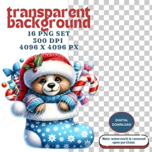 Christmas Bears in Sweater Clipart Bundle 16 PNG 300 DPI Holiday ...