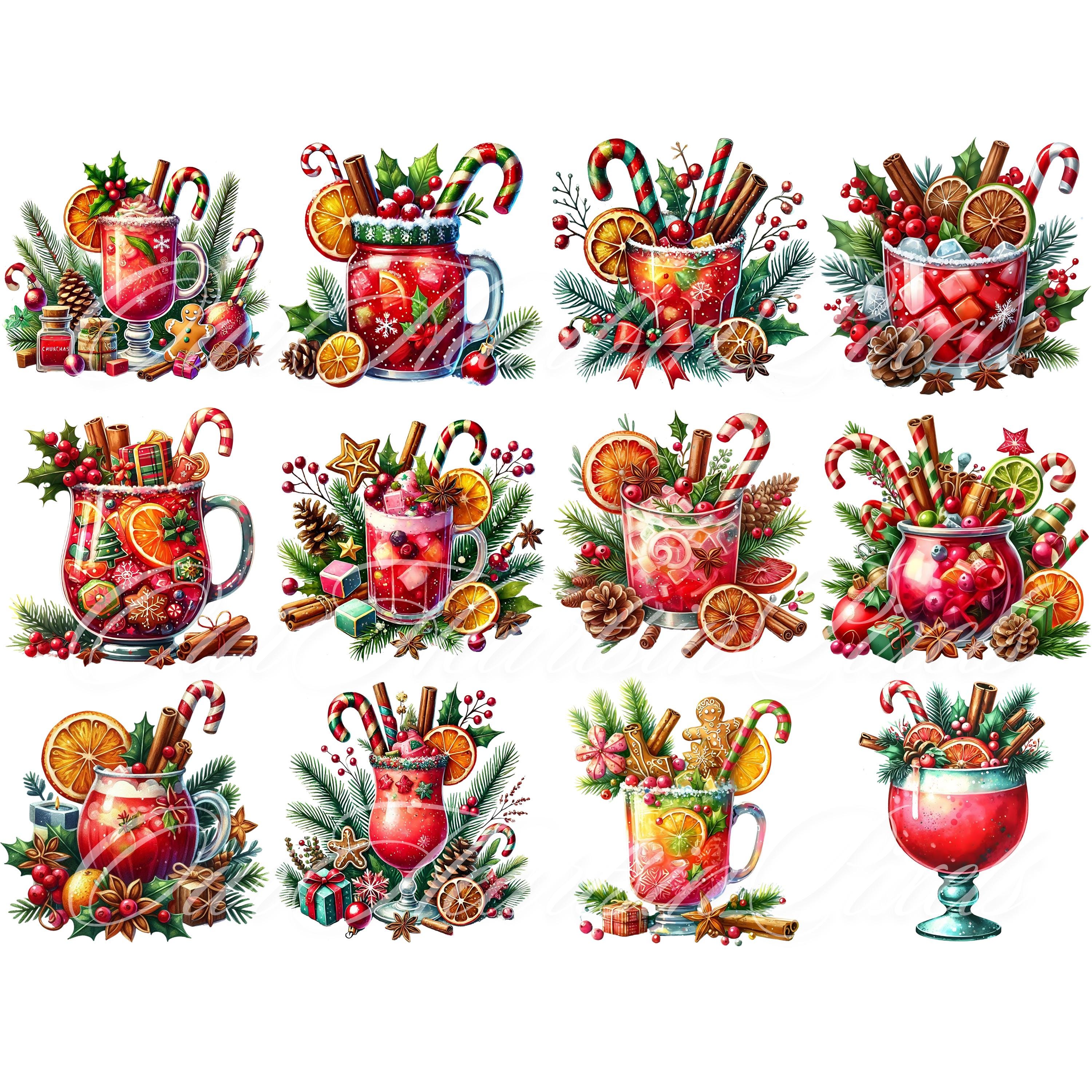 Christmas Drinks Clipart Bundle 12 PNG | Festive Holiday Beverages for ...