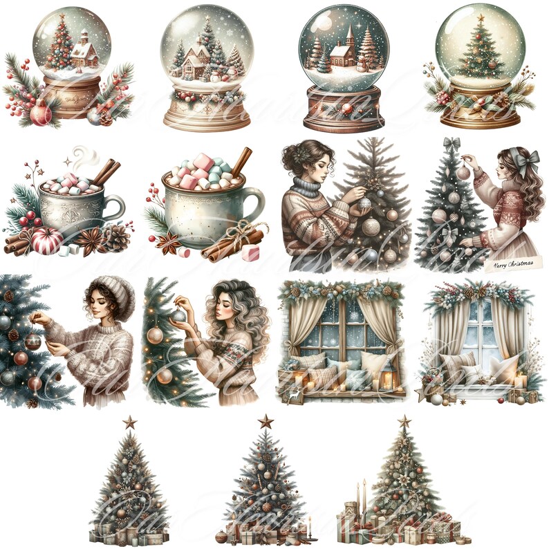 Rustic Cozy Christmas Clipart Bundle 30 PNG | Warm & Whimsical Holiday ...