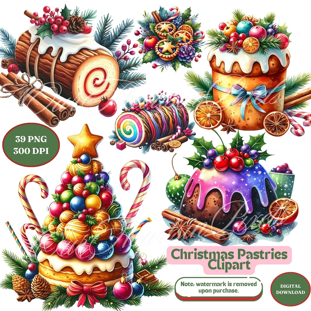 Christmas Pastries Clipart Bundle 39 PNG | Festive Holiday Sweets ...