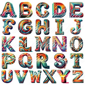 Retro Alphabet Clipart Bundle 26 PNG | Vintage Lettering & Groovy Font ...