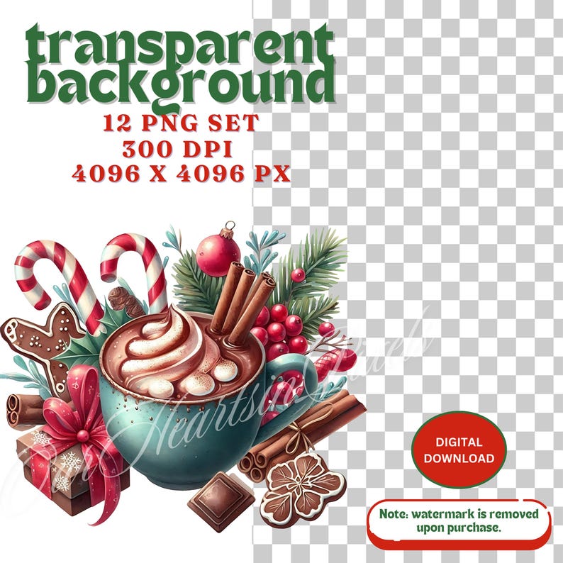Christmas Hot Chocolate Clipart Bundle 12 PNG | Cozy Holiday Beverage ...