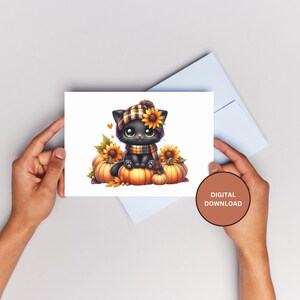 Fall Pumpkin With Kawaii Black Cat PNG Thanksgiving Autumn Fall Clipart ...