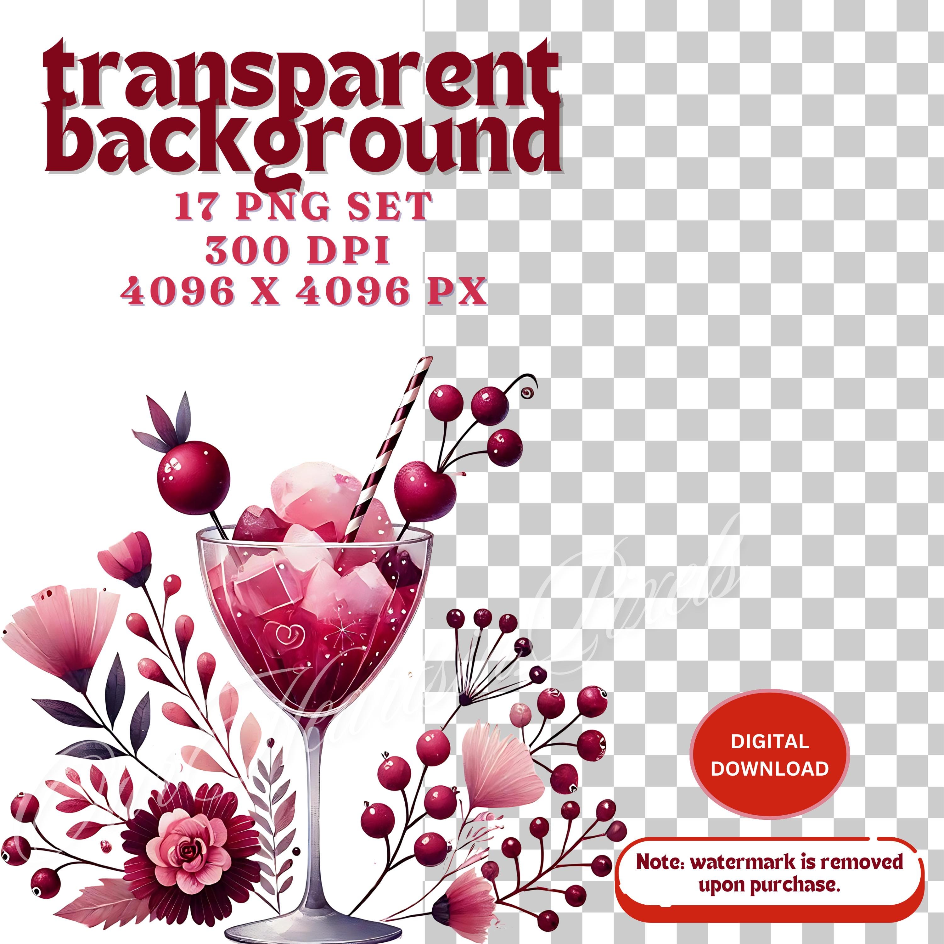 Ladies Cocktail Drinks Clipart Bundle 17 PNG Maroon & Pink Valentines ...