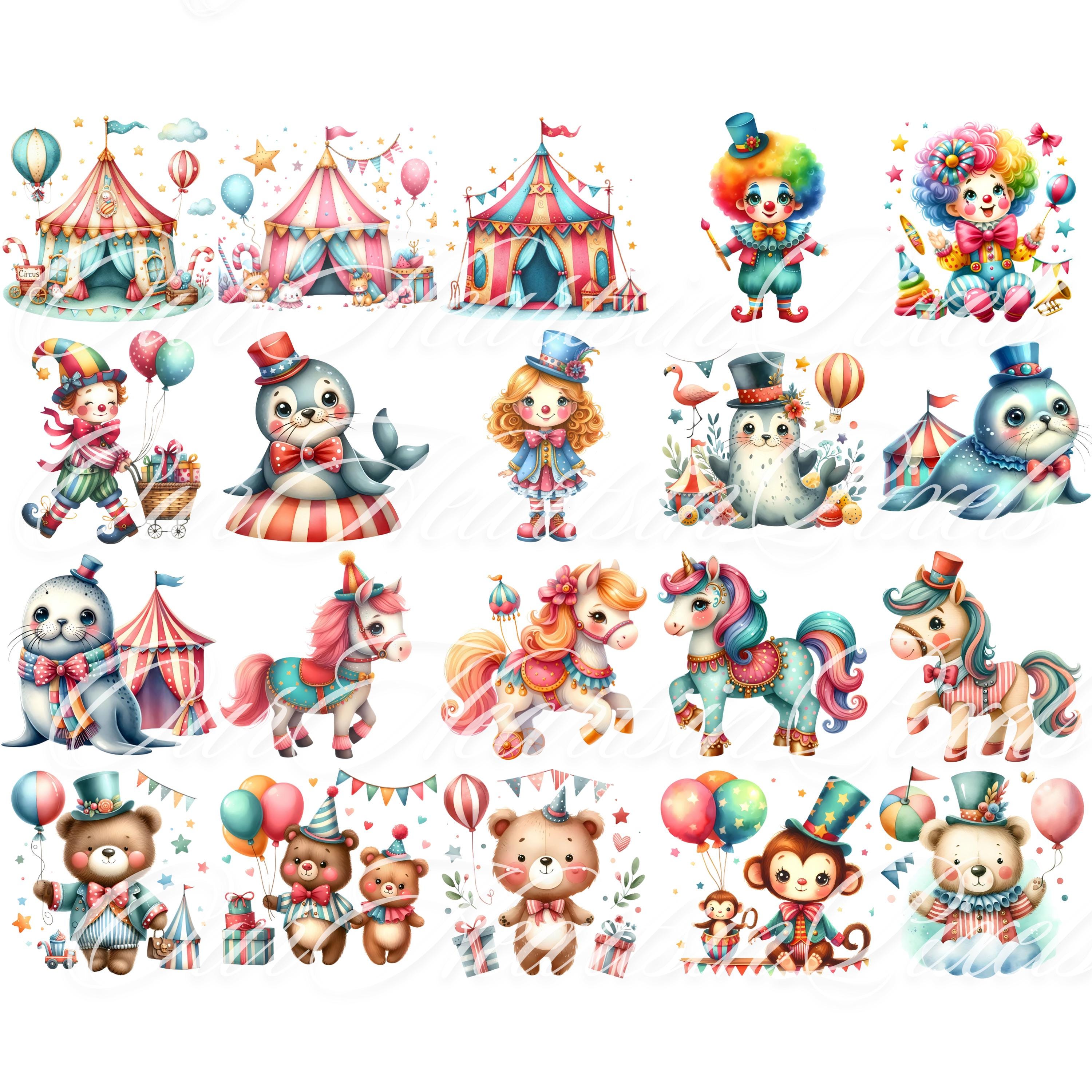 Circus Watercolor Clipart Set 36 PNG Animals Illustration Clown ...