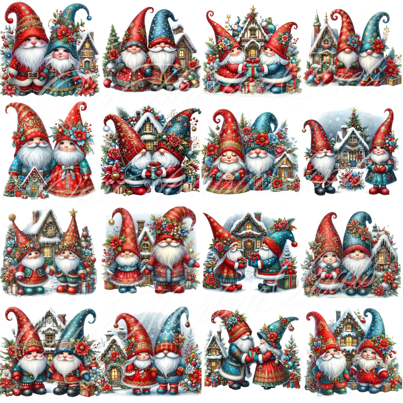 Festive Christmas Gnomes Clipart Bundle 16 PNG 300 DPI Gnomee Clipart ...