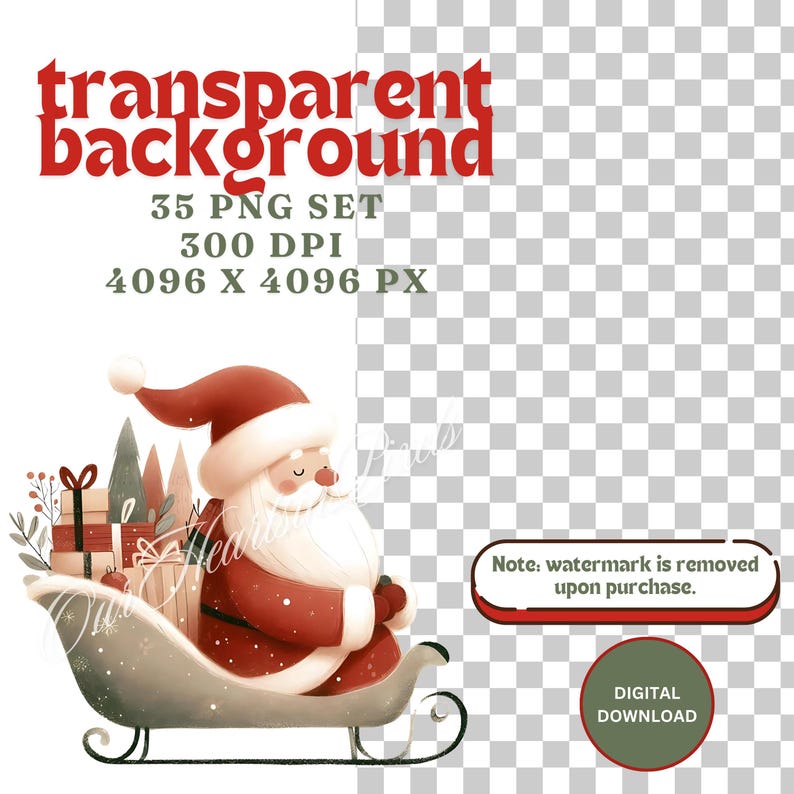 Watercolor Christmas Clipart 35 PNG Santa Claus Clipart Reindeer ...