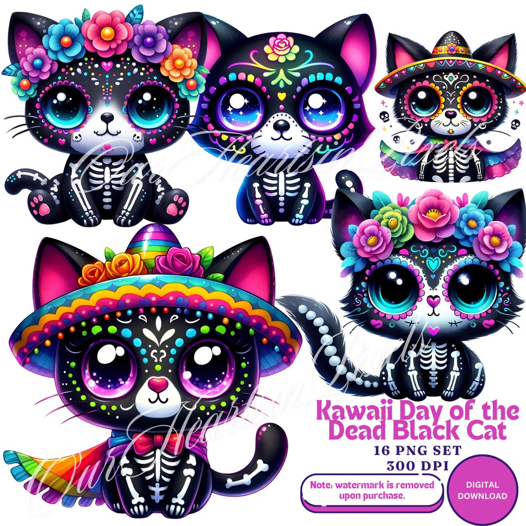 Kawaii Black Cat Day of the Dead La Catrina Day of the Dead PNG Clipart ...