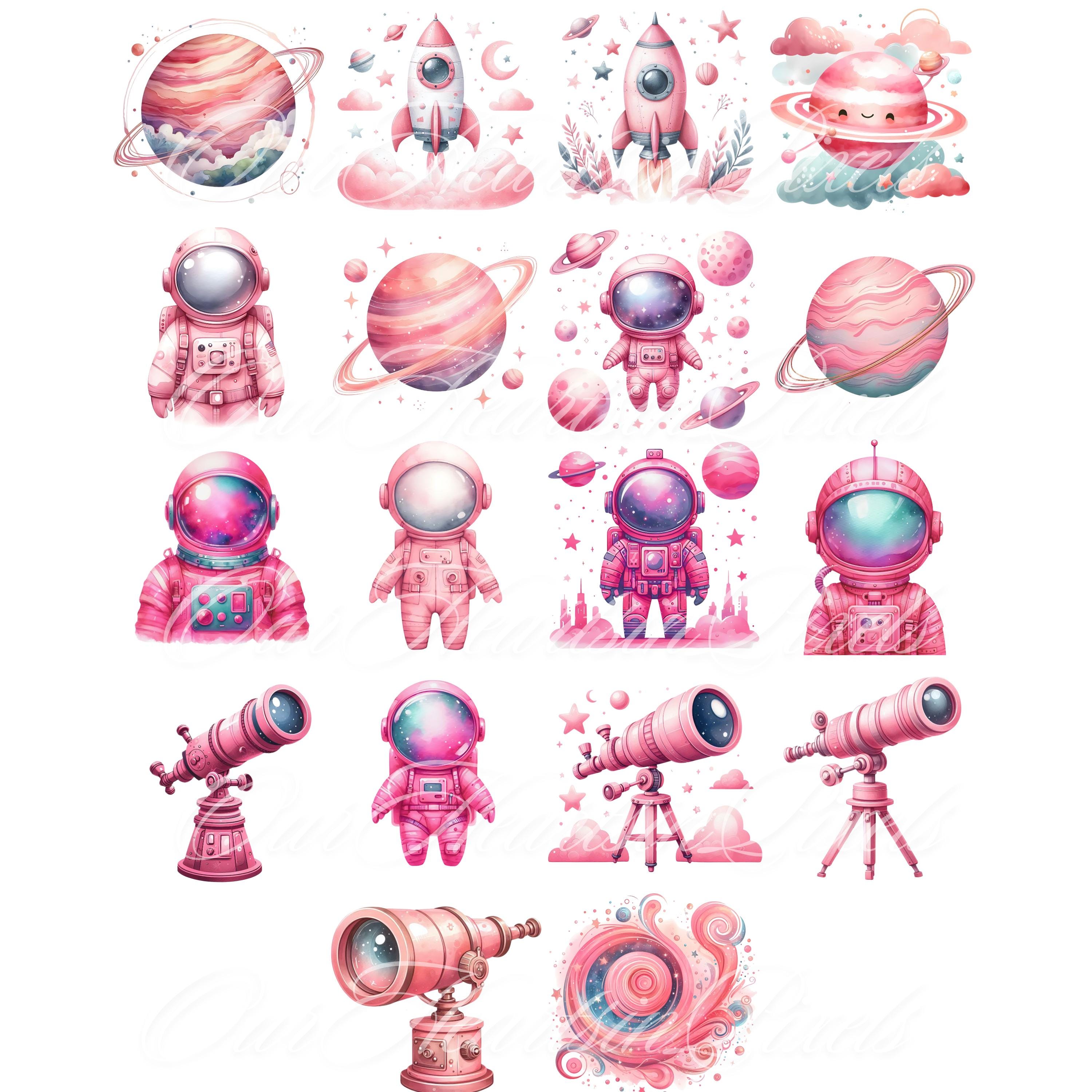Pink Outer Space Clipart Bundle 43 PNG, Adorable Cosmic Designs for ...