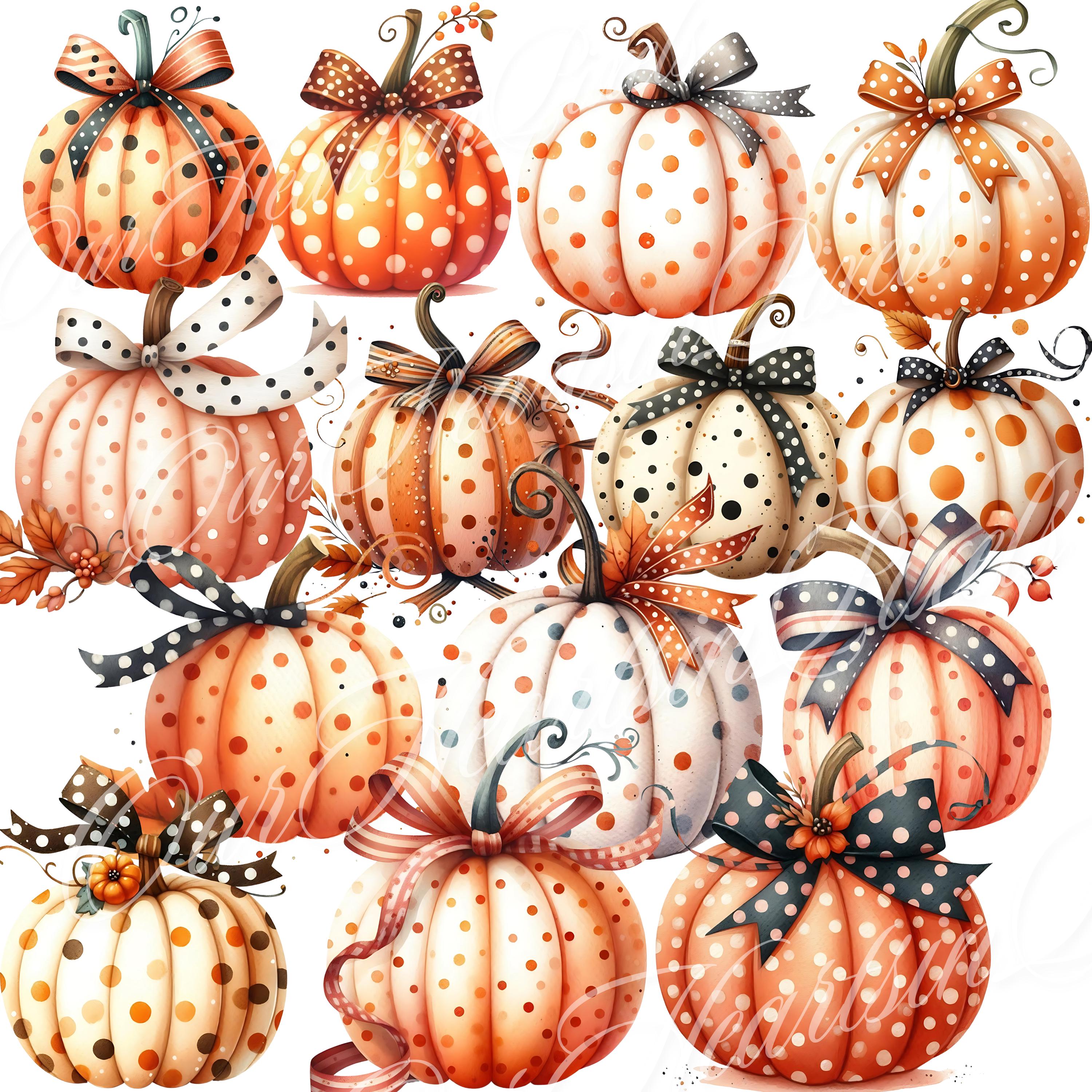 Autumn Fall Pumpkin in Dots Clipart Bundle 14 PNG 300 DPI Autumnal ...