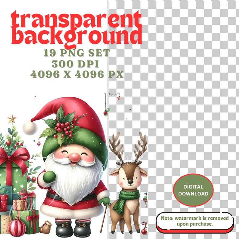 Christmas Santa Gnome Clipart Bundle 19 PNG 300 DPI Holiday Clipart ...