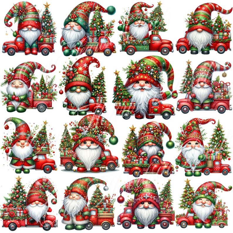 Festive Christmas Gnomes Clipart Bundle 16 PNG 300DPI Christmas Clipart ...