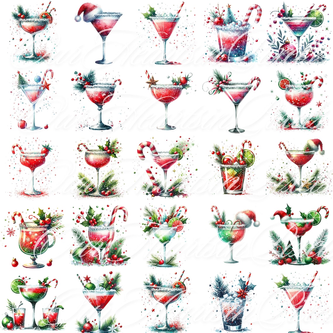 Christmas Cocktail Drinks Clipart Bundle Festive Cocktail PNG Holiday ...