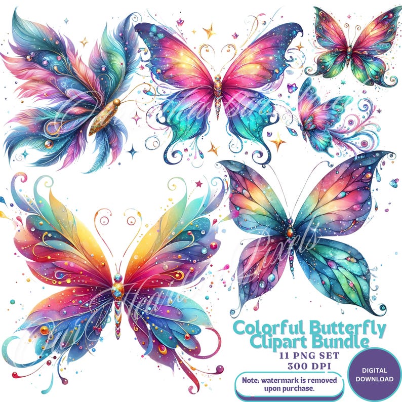 Colorful Butterfly Clipart Bundle 11 PNG| Vibrant Watercolor Butterfly ...
