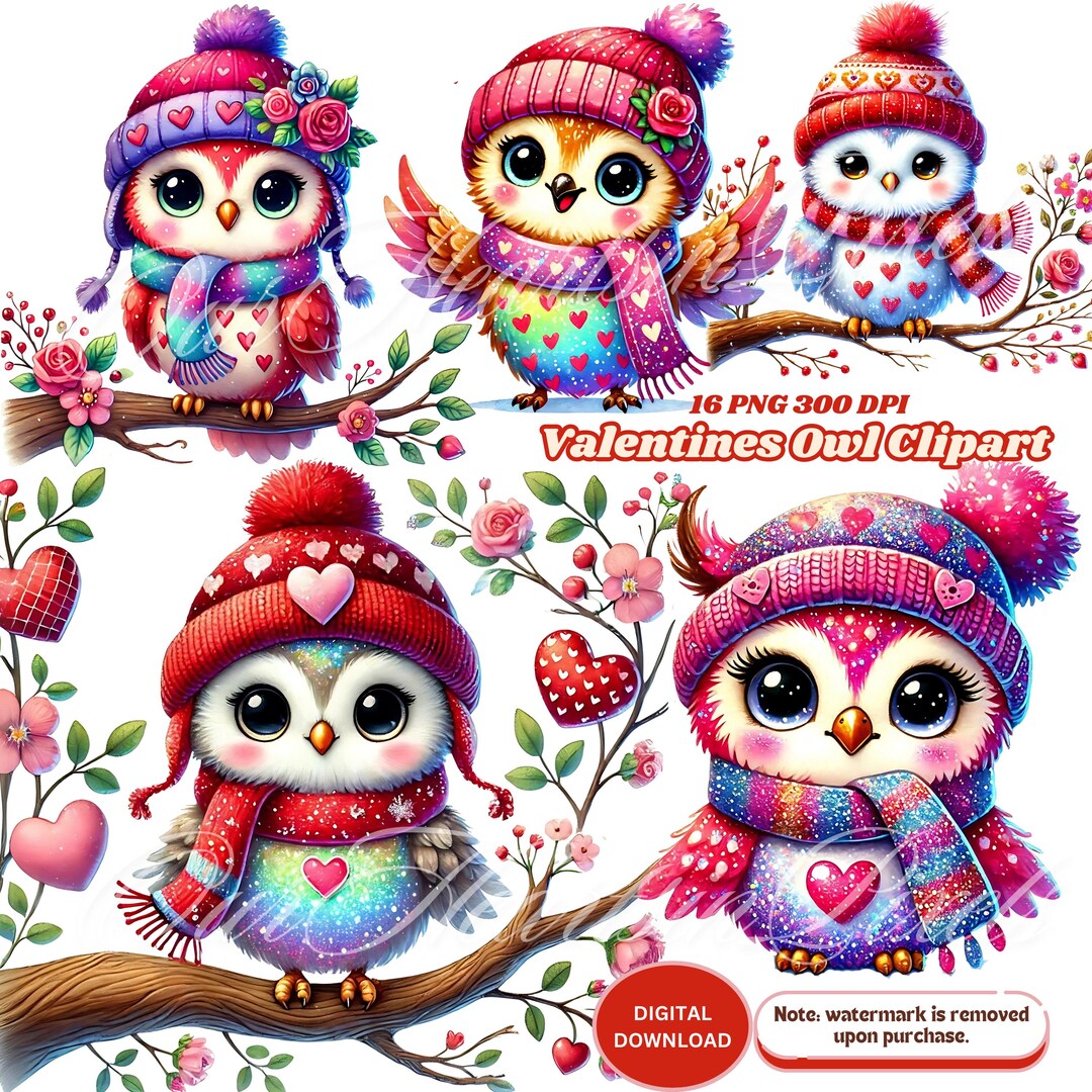 Cute Valentine’s Owl Clipart Bundle | Adorable Love-themed Designs for ...