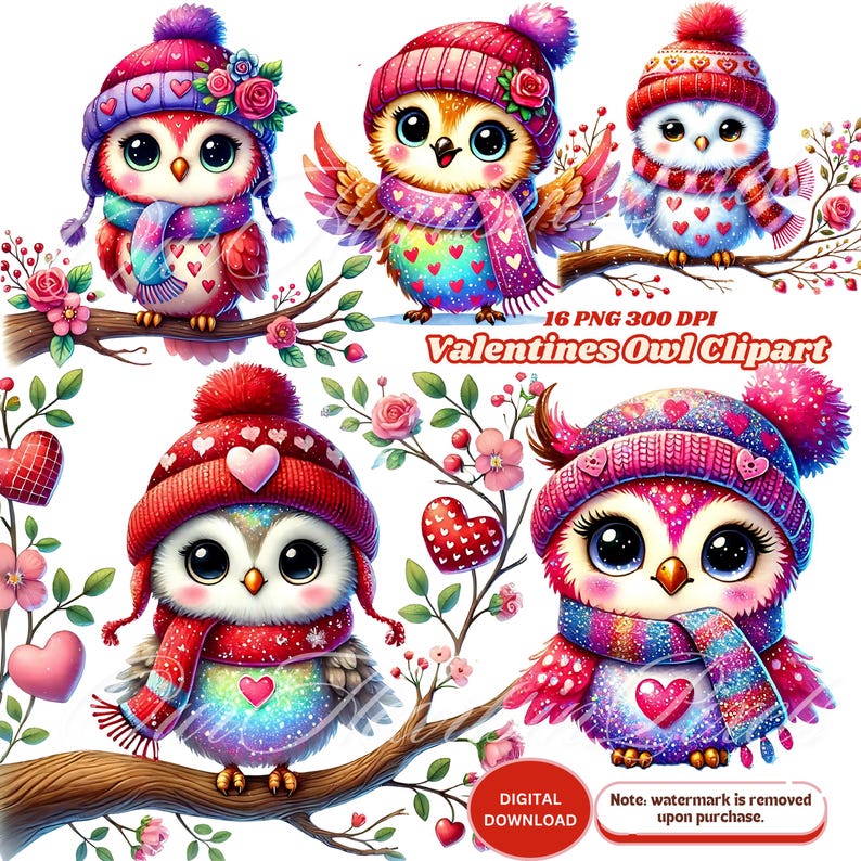 Cute Valentine’s Owl Clipart Bundle | Adorable Love-themed Designs for ...