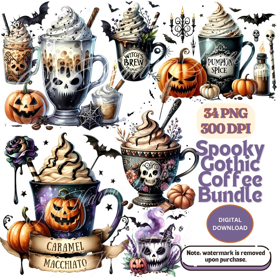 Halloween Coffee Clipart Bundle 34 PNG 300 DPI Coffee Halloweening ...