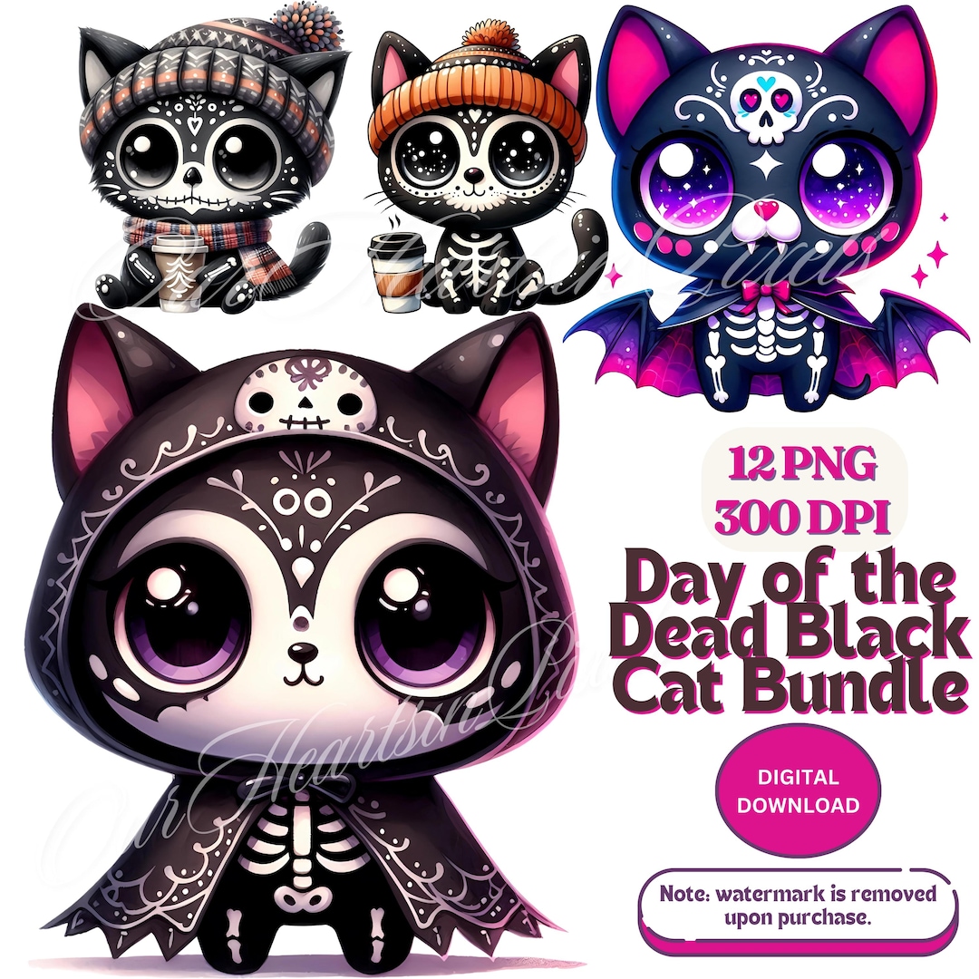 Kawaii Black Cat Day of the Dead La Catrina Day of the Dead PNG Clipart ...