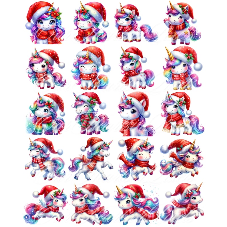 Cute Christmas Unicorn Clipart Bundle 20 PNG Adorable Holiday Designs ...