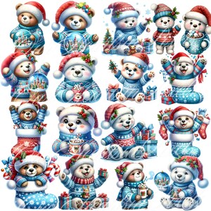 Christmas Bears in Sweater Clipart Bundle 16 PNG 300 DPI Holiday ...
