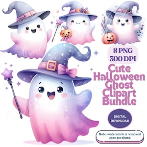 Cute Halloween Ghost Clipart Bundle 8 PNG 300 DPI Spooky Season Ghostly ...