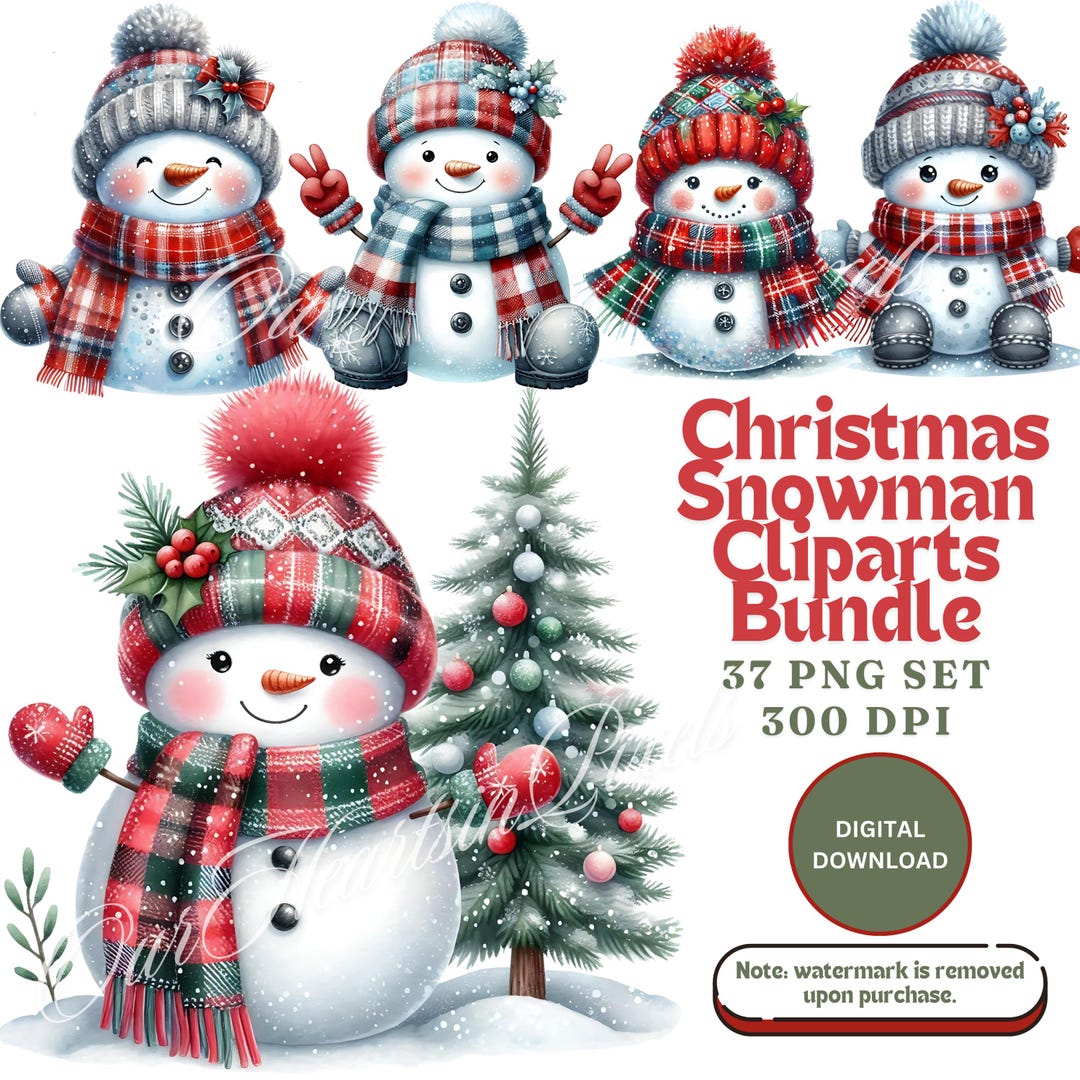 Christmas Snowman Clipart Bundle 37 PNG| Cute Snowman PNG | Winter ...