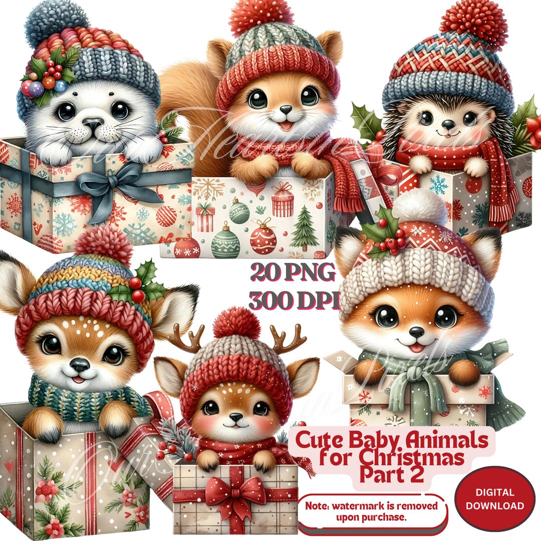 Christmas Baby Animals Clipart Bundle 20 PNG | Adorable Holiday Clip ...
