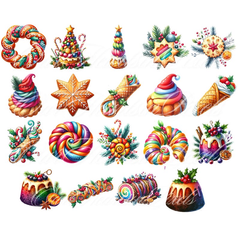 Christmas Pastries Clipart Bundle 39 PNG | Festive Holiday Sweets ...