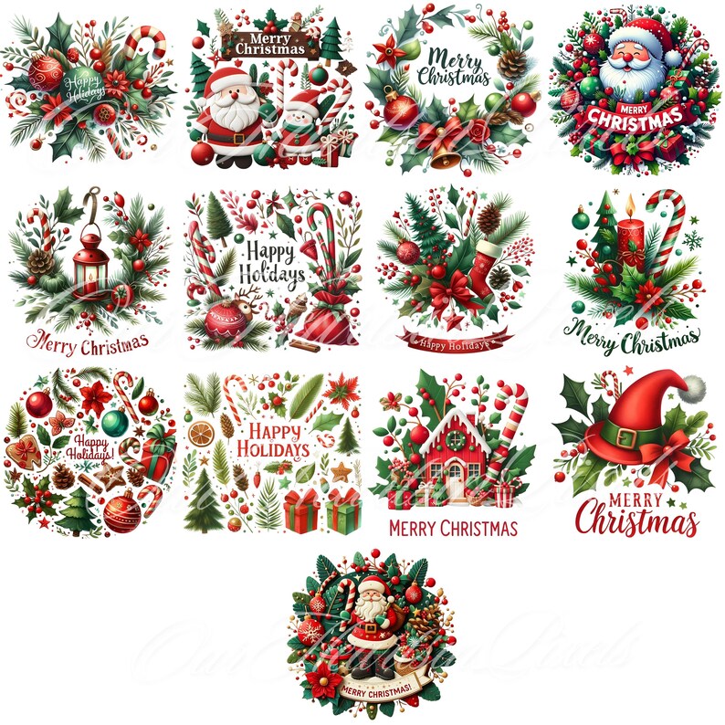 Christmas Clipart Bundle 13 PNG 300DPI Watercolor Clipart Festive PNG ...