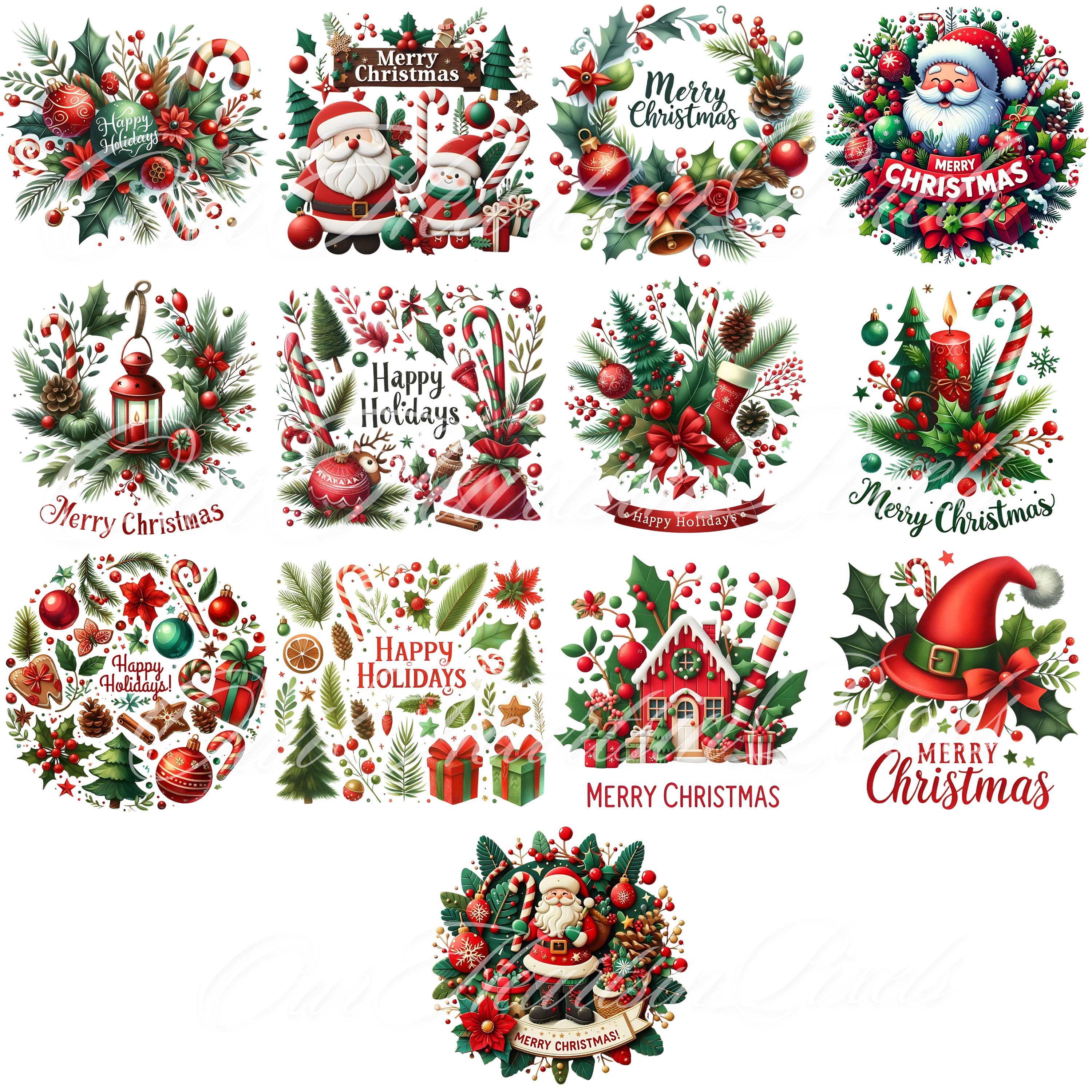 Christmas Clipart Bundle 13 PNG 300DPI Watercolor Clipart Festive PNG ...