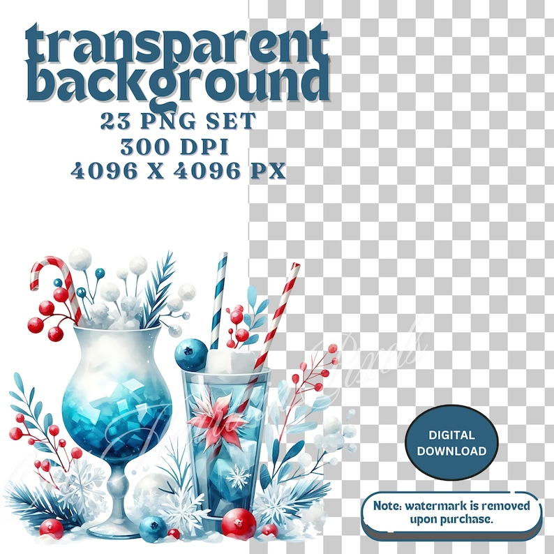 Holiday Cocktail Drinks Clipart Bundle Festive Cocktail PNG Holiday ...