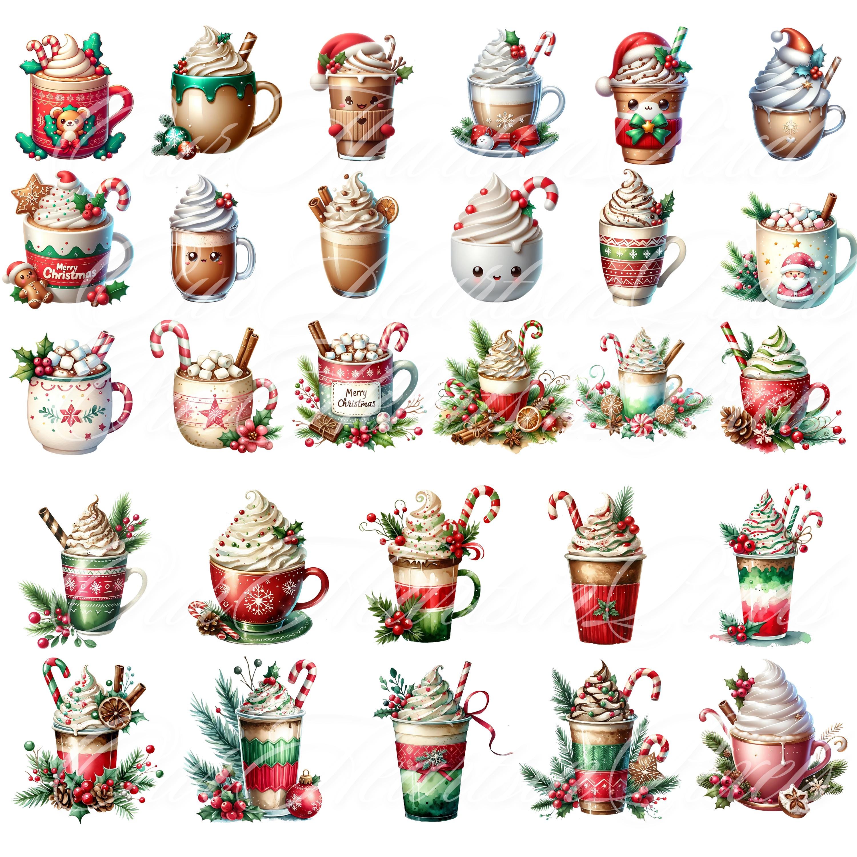 Christmas Drinks Clipart Bundle 28 PNG | Hot Chocolate, Coffee, Frappe ...