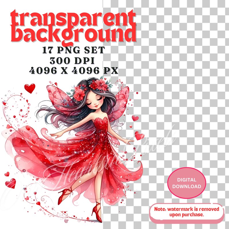 Valentine Fairy Clipart Bundle 17 PNG | Enchanting Love-themed Designs ...