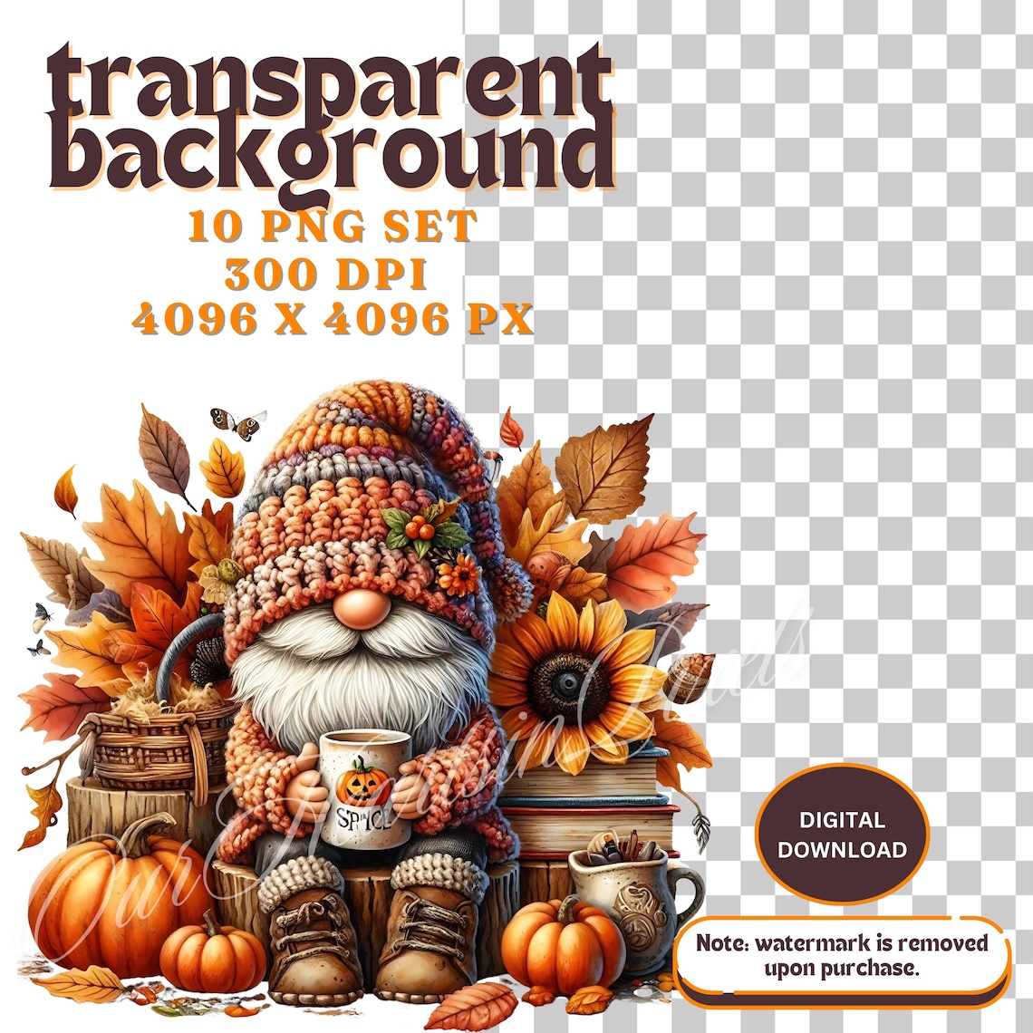 Autumn Gnome Clipart Bundle 10 PNG Watercolor Hello Fall Gnome Clipart ...