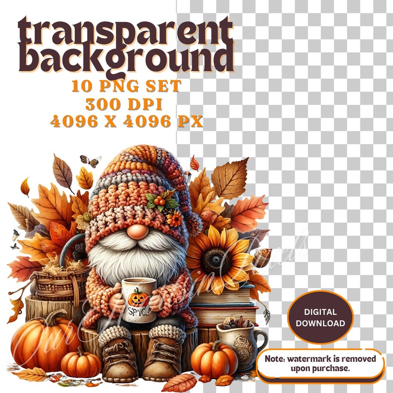 Autumn Gnome Clipart Bundle 10 PNG Watercolor Hello Fall Gnome Clipart ...