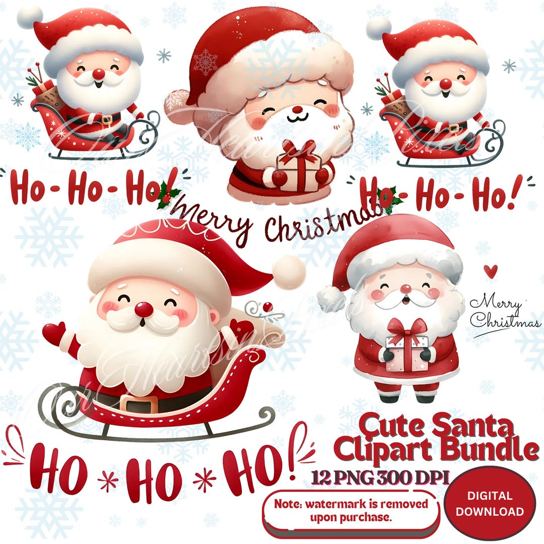 Christmas Santa Claus Clipart Bundle 12 PNG| Whimsical Christmas Clip ...