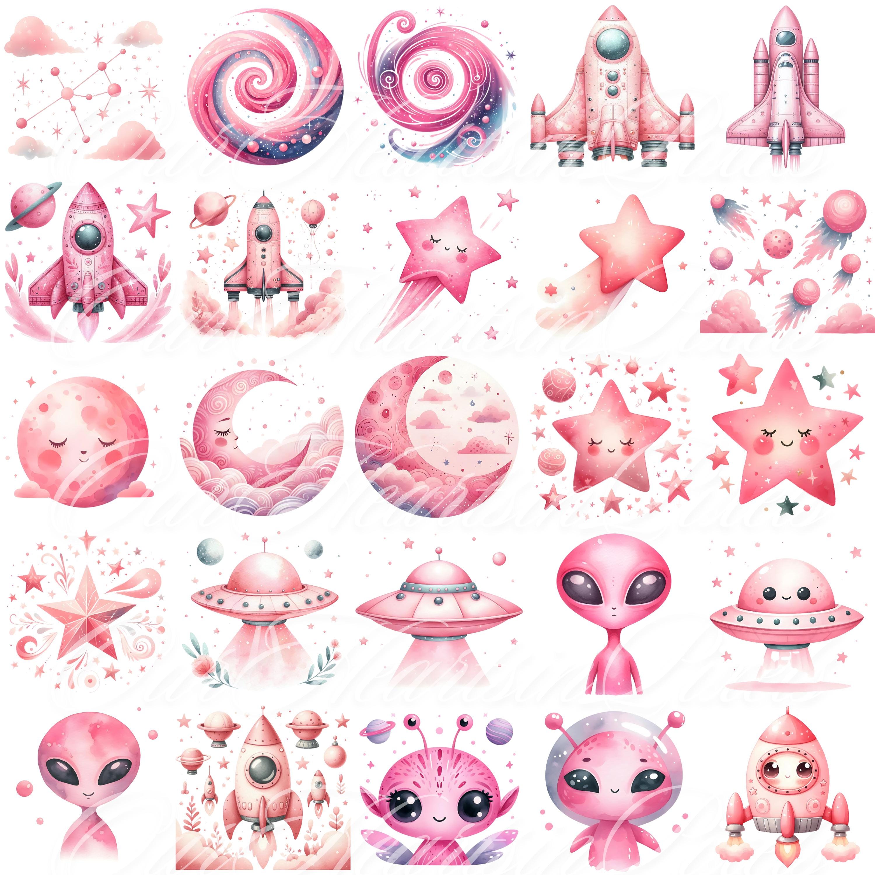 Pink Outer Space Clipart Bundle 43 PNG, Adorable Cosmic Designs for ...