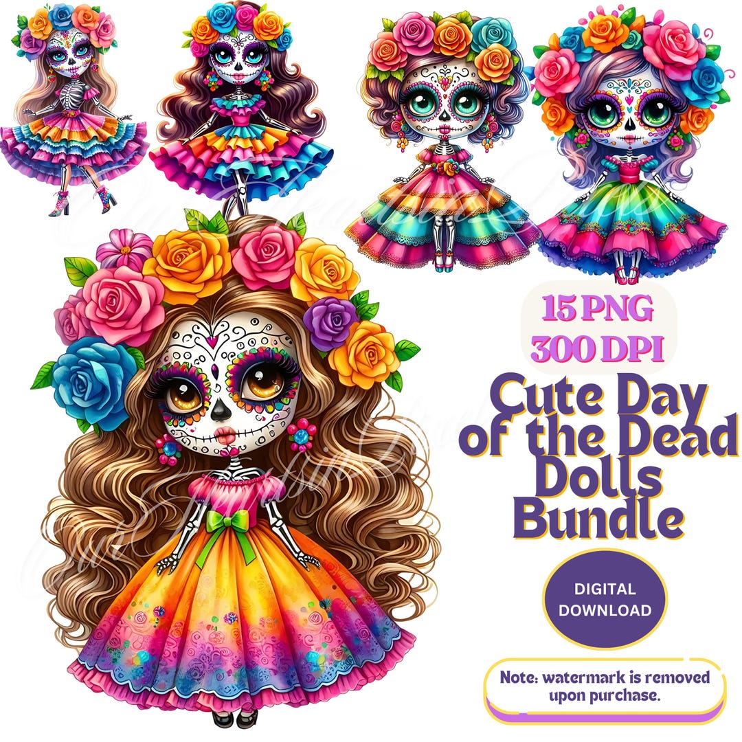 Cute La Catrina Day of the Dead Doll Clipart 15 PNG 300 DPI Clipart Día ...