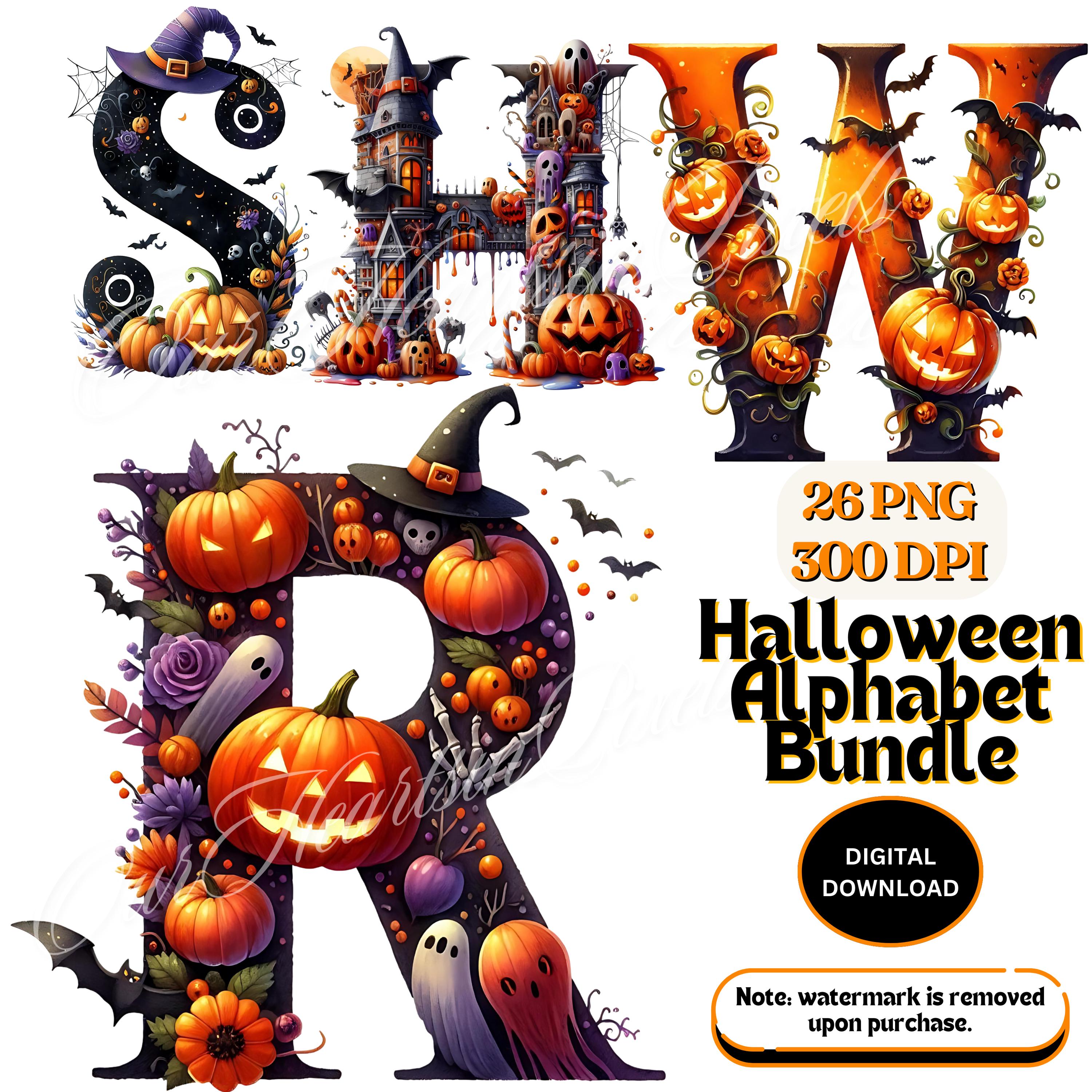 Halloween Alphabet Clipart Bundle 26 PNG | Spooky & Fun Letter Designs ...