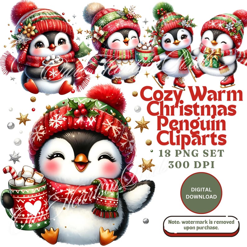 Winter Penguin Clipart Bundle 18 PNG 300 DPI Winter Holiday Clipart ...