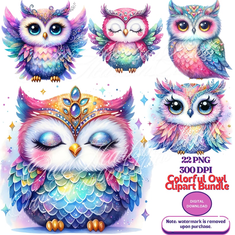 Owl Clipart Bundle 22 PNG Sparkling Owl Sublimation Clipart Owl ...