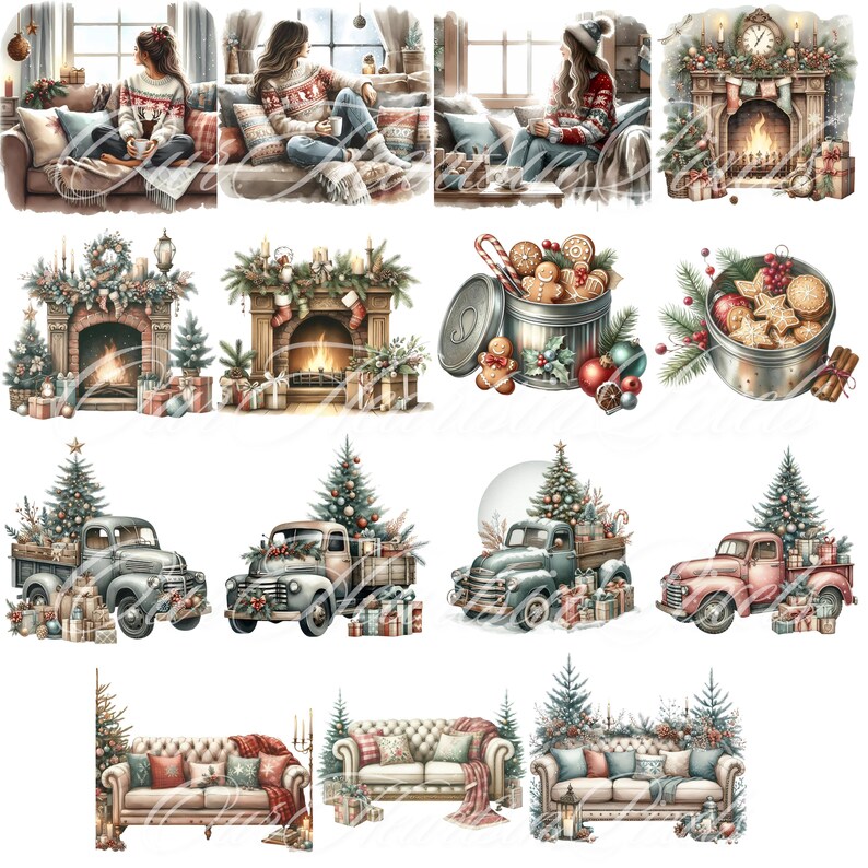 Rustic Cozy Christmas Clipart Bundle 30 PNG | Warm & Whimsical Holiday ...