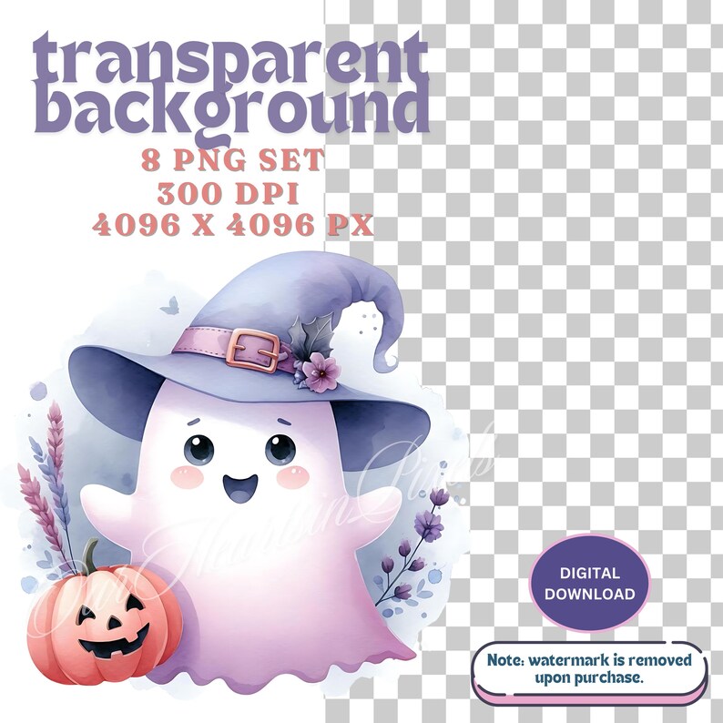 Cute Halloween Ghost Clipart Bundle 8 PNG 300 DPI Spooky Season Ghostly ...
