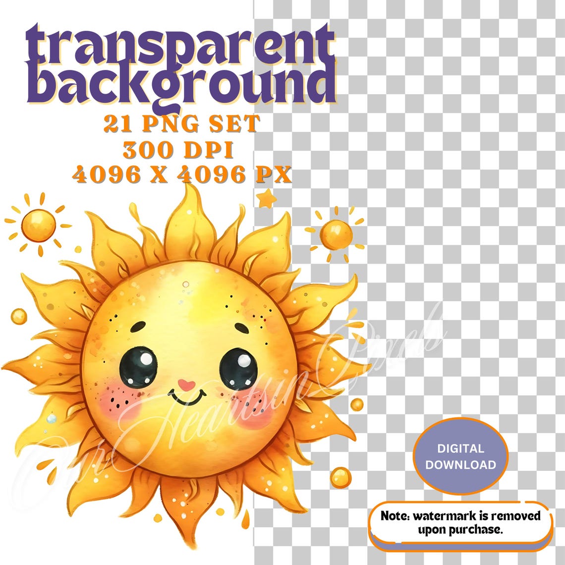 Cute Sun Clipart Bundle 21 PNG Water Color Clipart Happy Sun Kids ...