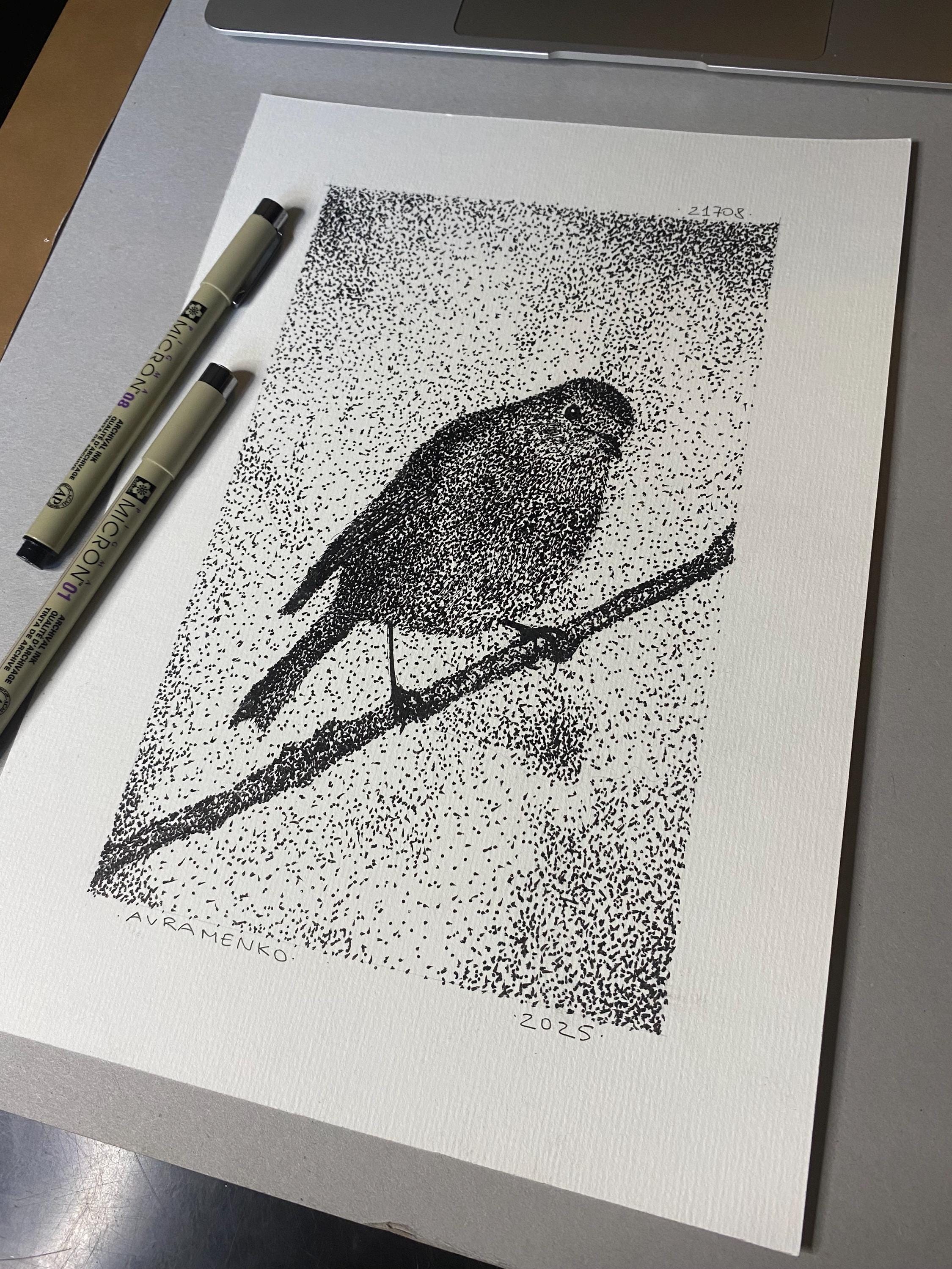 Original Drawing of Bird, Using Dot Technique, Dotart, Pointillism Art ...