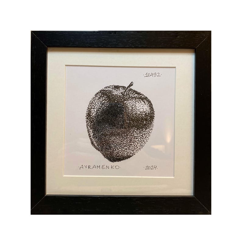 Drawing of Apple. Fruit, Pointillism Technique, Black and White - Etsy