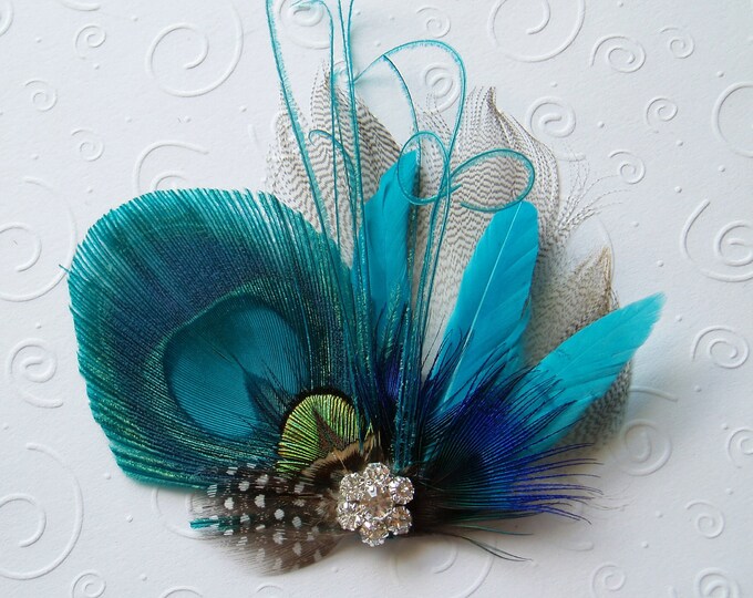 Bright Peacock Feather Hair Clip, Bridal Fascinator Peacock Wedding ...